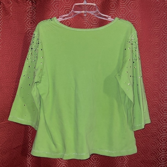 Quacker Factory | Tops | Quacker Factory Green 34 Sleeve Beaded Top L ...